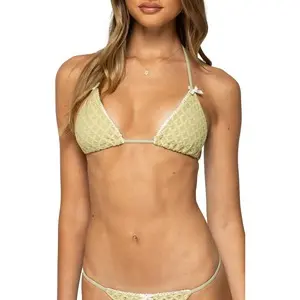 EDIKTED Textured Triangle Bikini Top - Green