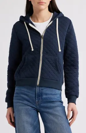 Marine Layer Corbet Quilted Zip-up Hoodie - Navy