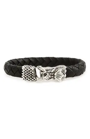 KING BABY STUDIO Leather Bracelet With Dragon Clasp - Silver/black