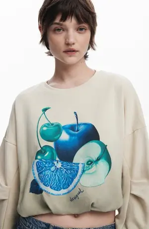 Desigual Bubble Hem Cropped Graphic Sweatshirt