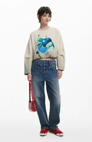 Desigual Bubble Hem Cropped Graphic Sweatshirt