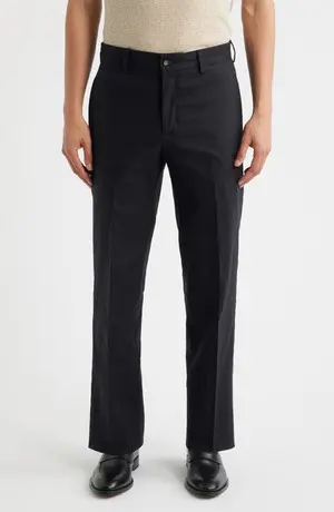 Berle Pleated Cotton & Linen Straight Leg Trousers - Black