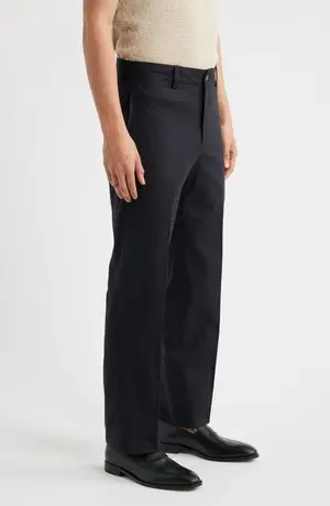 Berle Pleated Cotton & Linen Straight Leg Trousers - Black
