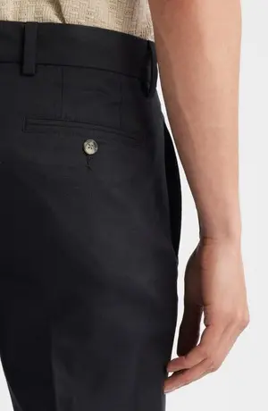 Berle Pleated Cotton & Linen Straight Leg Trousers - Black