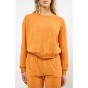 VIENS AVEC MOI Terry Cloth Crewneck Sweatshirt - Orange