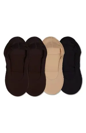 MEMOI Assorted 4-pack Cushioned Liner Socks - Brown-tan-black