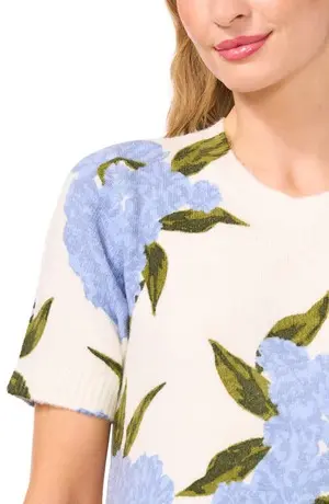 CECE DUPRAZ Hydrangea Print Short Sleeve Sweater