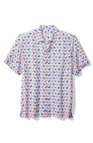 Tommy Bahama Veracruz Cay Flamingo Mingle Short Sleeve Button-up Shirt - White
