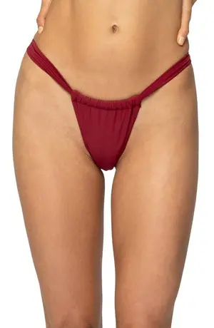 EDIKTED High Cut Cheeky Bikini Bottom - Burgundy