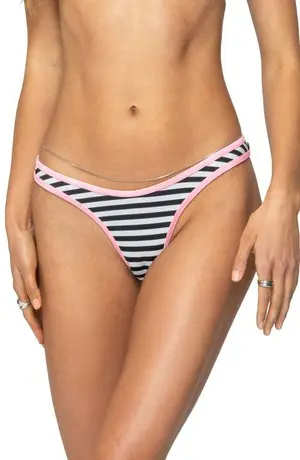 EDIKTED Striped Bikini Bottoms - Black-and-white