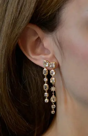 Anzie Melia Grace Diamond And Topaz Double Piercing Drop Earrings