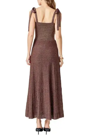 Endless Rose Tie Strap Metallic Maxi Sweater Dress - Brown