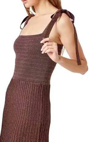 Endless Rose Tie Strap Metallic Maxi Sweater Dress