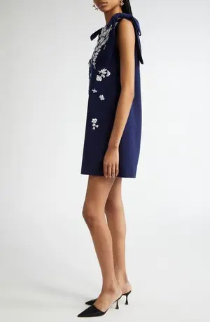 Carolina Herrera Floral Embroidered Stretch Crepe Mini Dress
