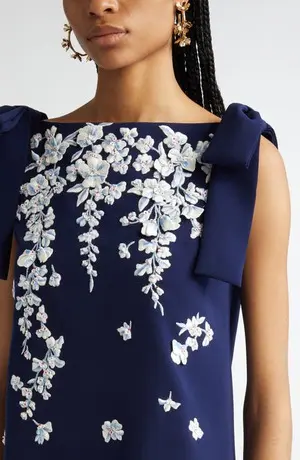 Carolina Herrera Floral Embroidered Stretch Crepe Mini Dress