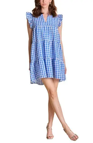 English Factory Gingham Check Tiered Minidress - Blue