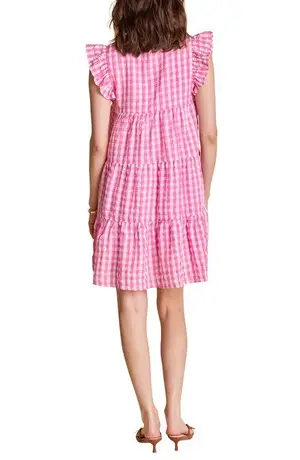 English Factory Gingham Check Tiered Minidress - Pink