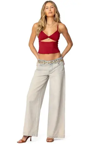 EDIKTED Rhiannon Low Rise Wide Leg Jeans - Light-denim