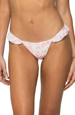 EDIKTED Floral Ruffle Bikini Bottoms - Light-pink