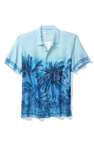 Tommy Bahama Hibiscus Hues Short Sleeve Silk Button-up Shirt - Vacation Blue