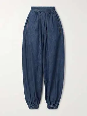 Valentino Garavani Embroidered Chambray Tapered Pants - Navy