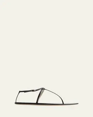 CHRISTEN Mono Leather T-strap Flat Sandals