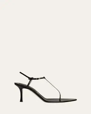 CHRISTEN Mono Leather T-Strap Stiletto Sandals - Black