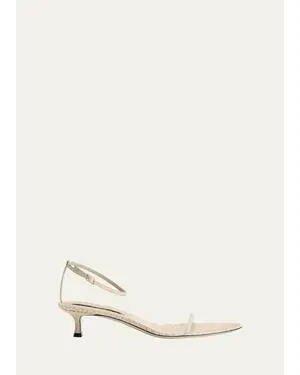 CHRISTEN Python Ankle-Strap Kitten Heel Sandals Beige