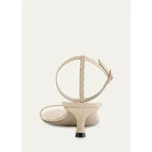 CHRISTEN Python Ankle-strap Kitten Heel Sandals - Beige