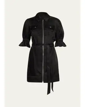 Cinq À Sept Holly Puff-sleeve Mini Shirtdress - Black