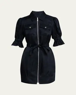 Cinq À Sept Holly Puff-sleeve Mini Shirtdress - Navy