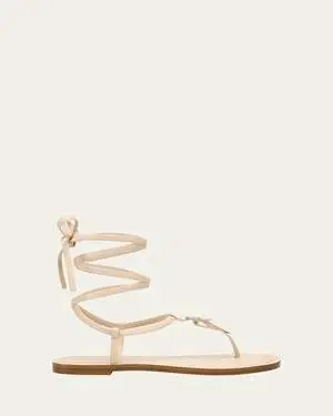 STUART WEITZMAN Georgie Ankle-wrap Leather Flat Sandals - Barely Beige