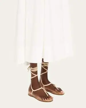 STUART WEITZMAN Georgie Ankle-wrap Leather Flat Sandals - Barely Beige