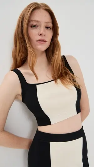 LE BOP Colorblocked Knit Tank - Black & White