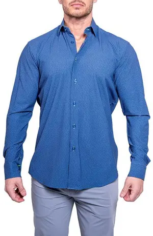 MACEOO Fibonacci Resistance Contemporary Fit Button-up Shirt - Blue