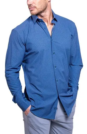 MACEOO Fibonacci Resistance Contemporary Fit Button-up Shirt - Blue