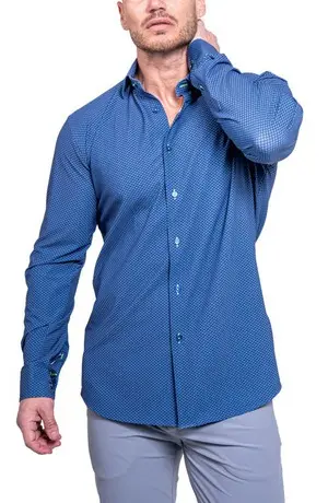 MACEOO Fibonacci Resistance Contemporary Fit Button-up Shirt - Blue
