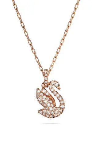SWAROVSKI Crystal Swan Pendant Necklace - White/ Rose Gold