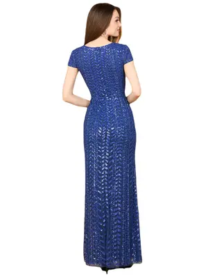 LARA NEW YORK Beaded Mermaid Gown With Cap Sleeves