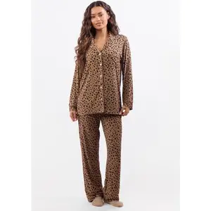 CRICKLE DAISY A Leopard Doesn't Change Its Spots Long Pajama Set - Light Brown/ Black