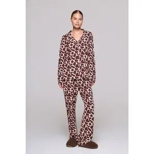 CRICKLE DAISY Cowgirl Long Pajama Set - Dark Brown/ White