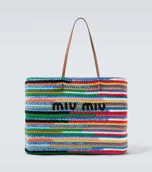 Miu Miu Large Crochet Leather-trimmed Tote Bag - Multicoloured