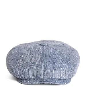Stetson Silk-linen Herringbone Flat Cap - Blue
