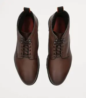 Santoni Leather Lace-up Colin Boots - Brown
