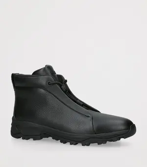Zegna Leather Triple Stitch Vetta Sneakers - Black