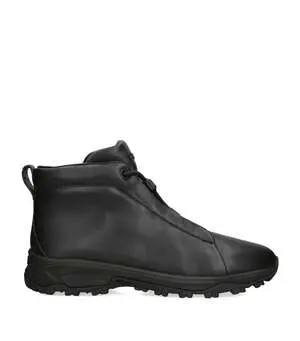 Zegna Leather Triple Stitch Vetta Sneakers - Black