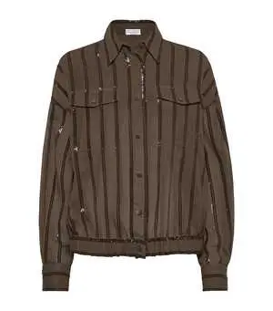 Brunello Cucinelli Cotton Organza Striped Jacket