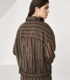 Brunello Cucinelli Cotton Organza Striped Jacket