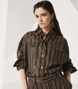 Brunello Cucinelli Cotton Organza Striped Jacket