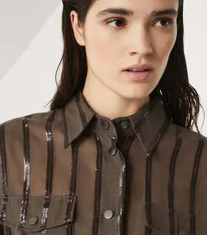 Brunello Cucinelli Cotton Organza Striped Jacket